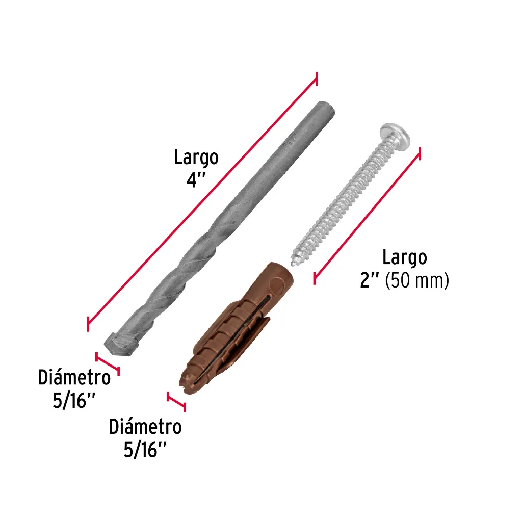 Kit de 20 taquetes 5/16'con pijas #10 y 1 broca 5/16', FIERO ...